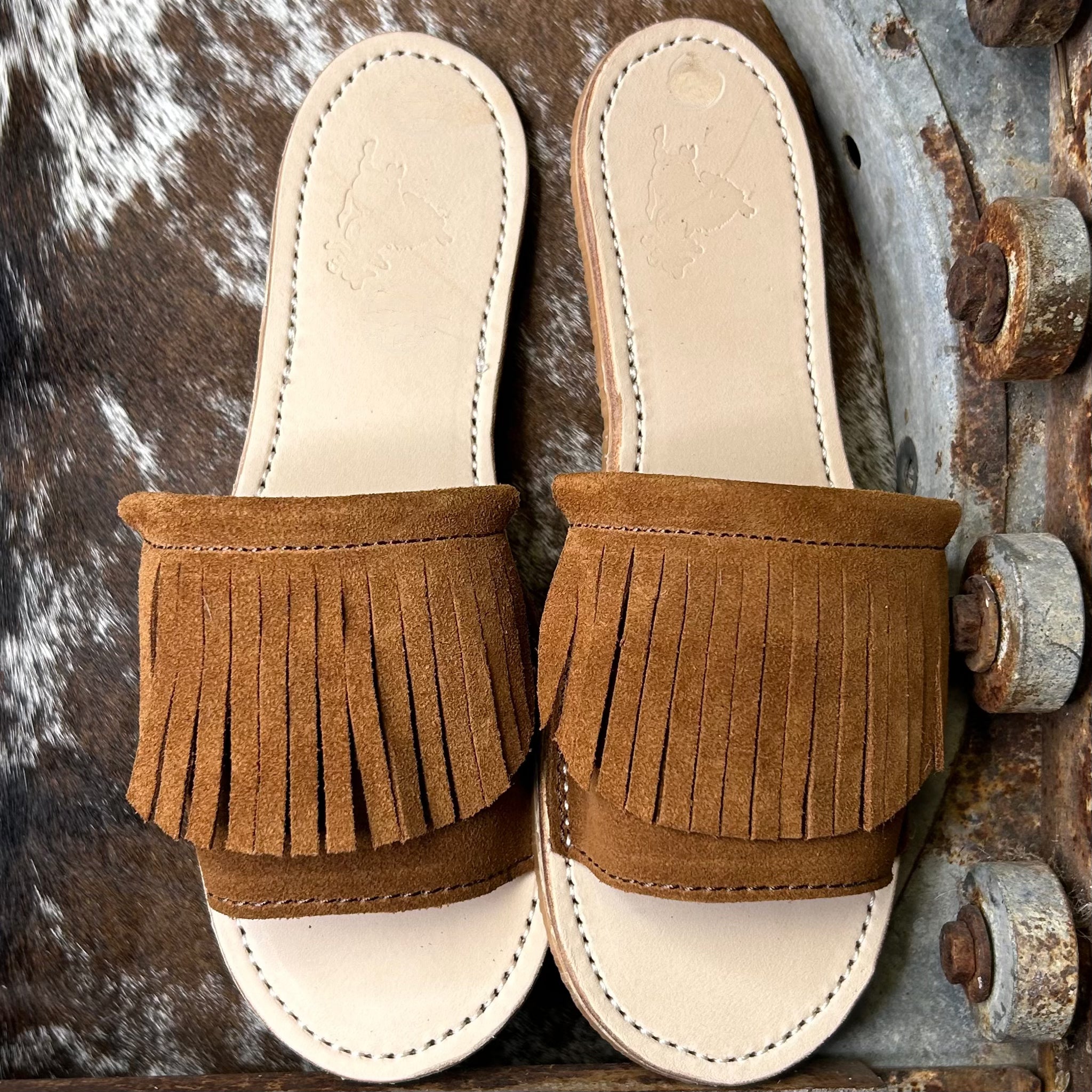 Fringe Slides (Size 6) – Broncy Donkey Leather Co