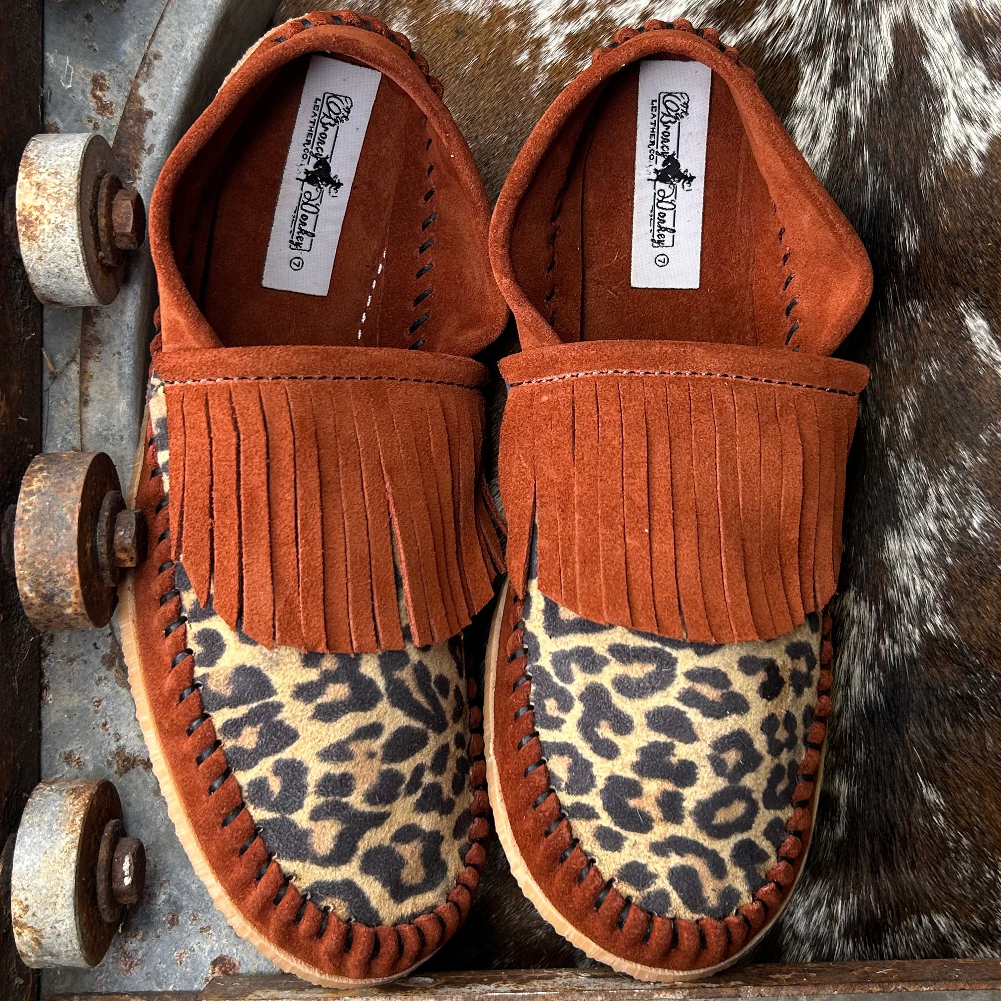 Leopard Fringe Dayworker (Size 10) – Broncy Donkey Leather Co