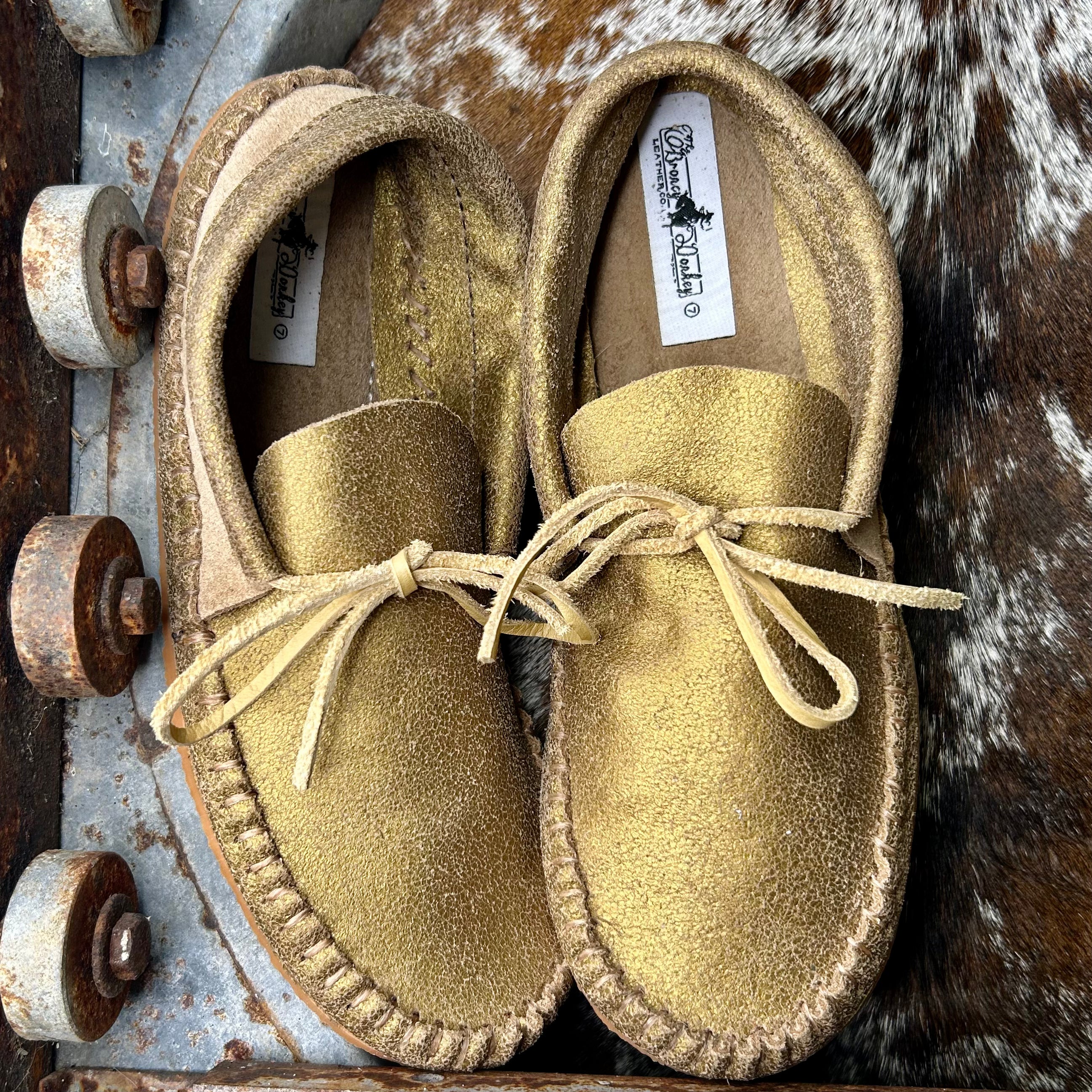 Gold Muleys (Size 7) – Broncy Donkey Leather Co