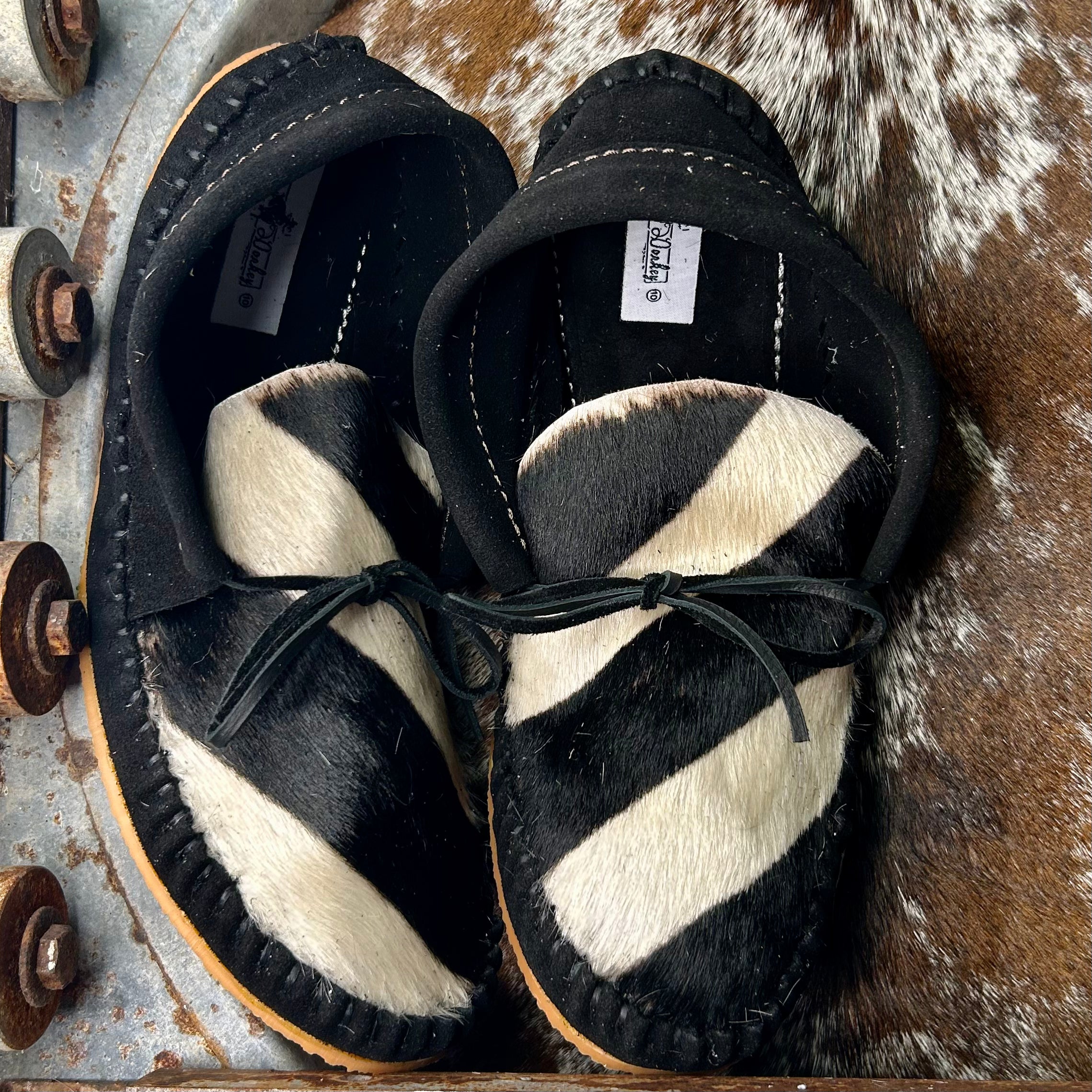 Zebra Muleys (Size 10) – Broncy Donkey Leather Co